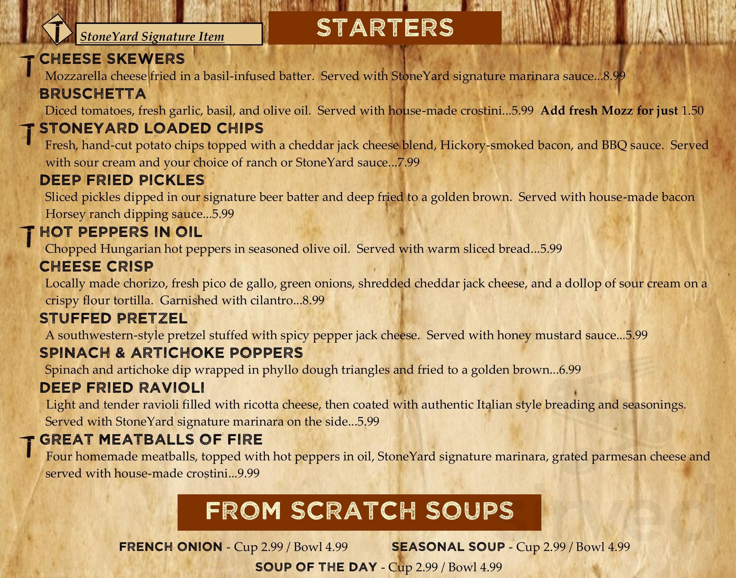 Stoneyard Grill & Tavern menu in Niles, Ohio, USA