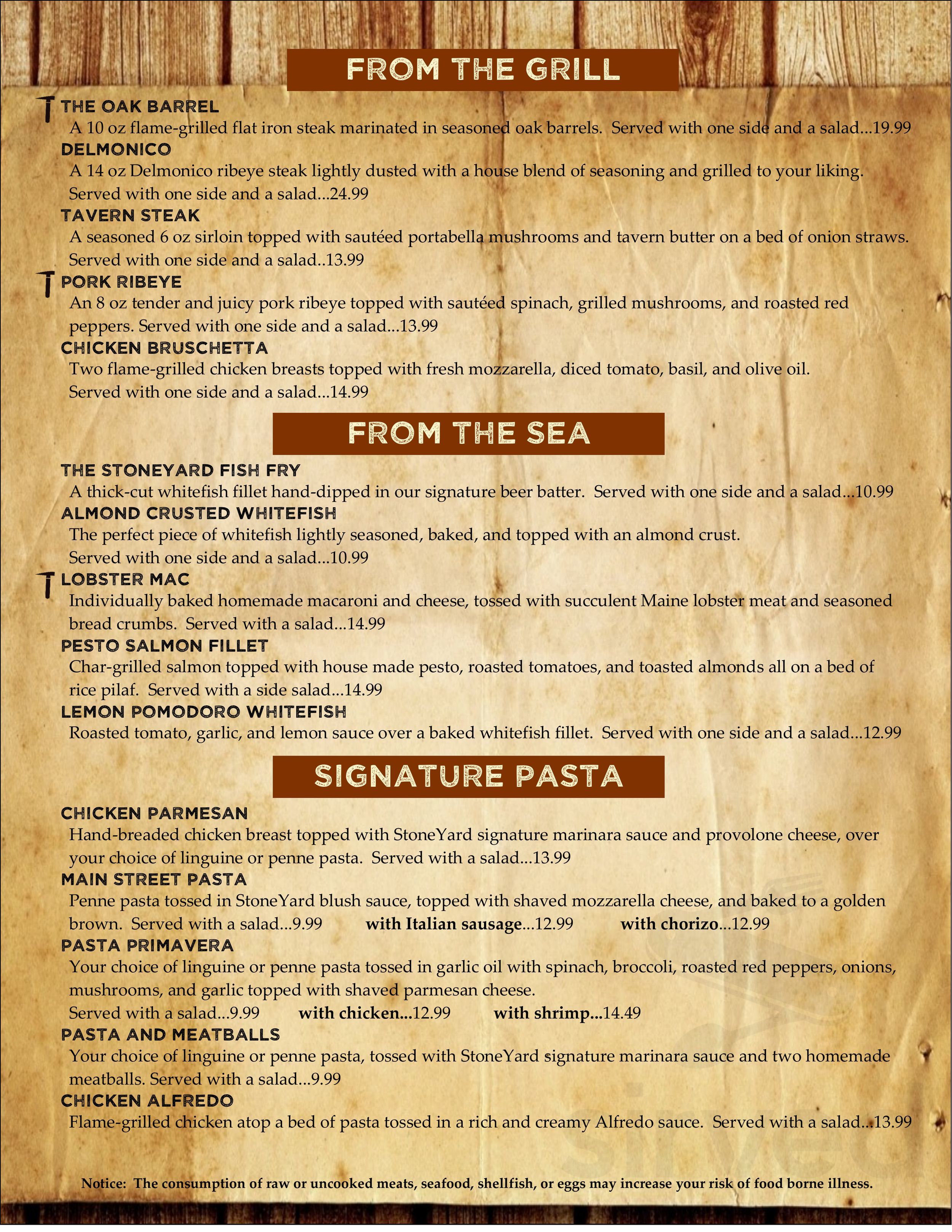 Stoneyard Grill & Tavern menu in Niles, Ohio, USA