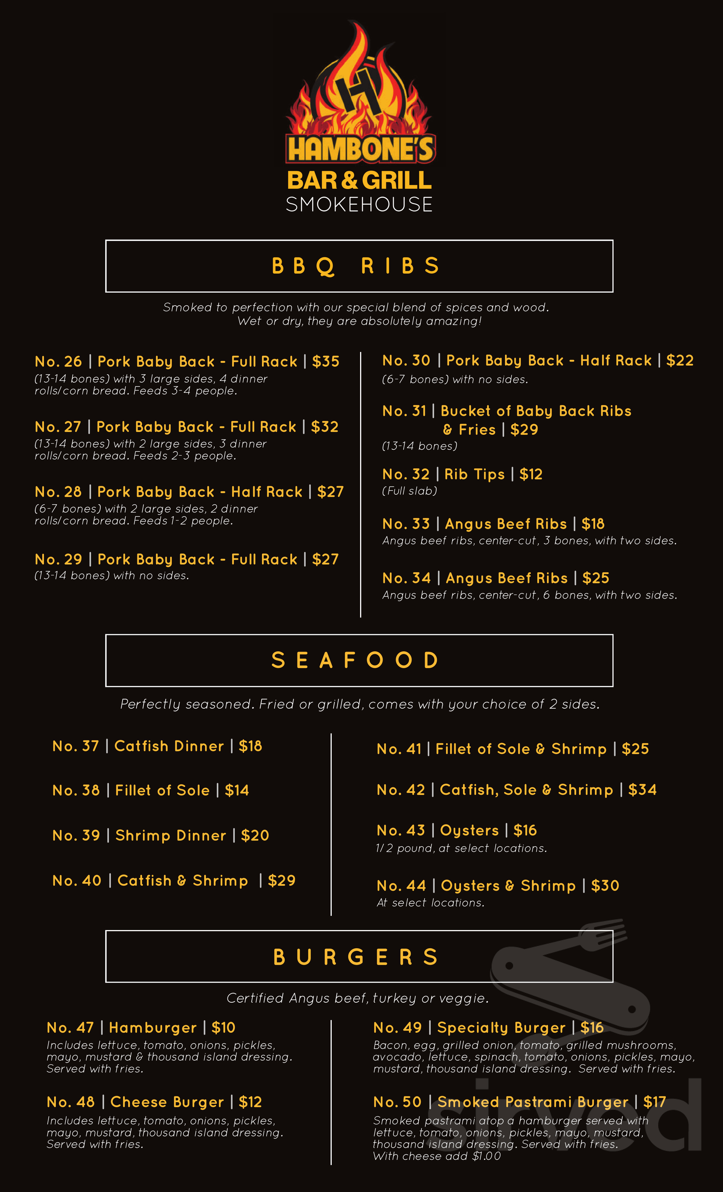 Hambone's menu in Paramount, California, USA