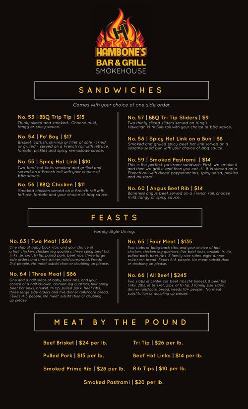 Hambone's menu in Paramount, California, USA