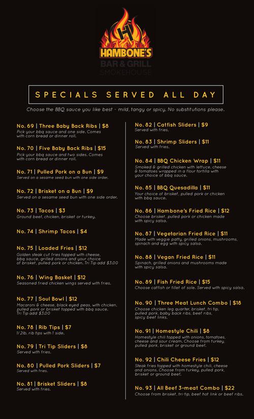 Hambone's menu in Paramount, California, USA