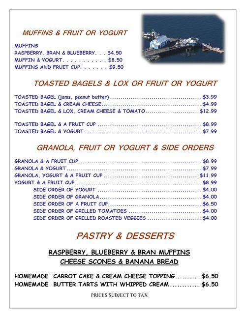 The Pier Bistro menu in Sidney, British Columbia, Canada