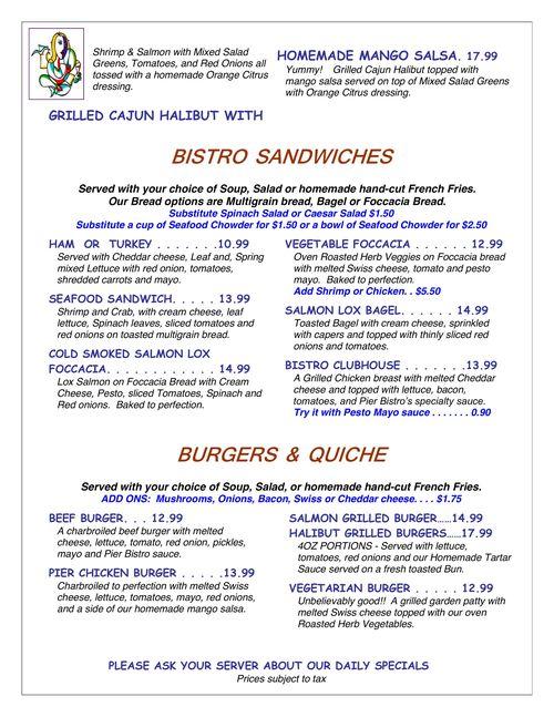 The Pier Bistro menu in Sidney, British Columbia, Canada