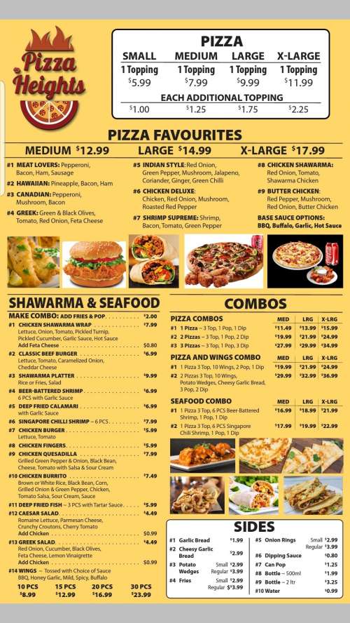 Pizza Heights menu in Waterloo, Ontario, Canada