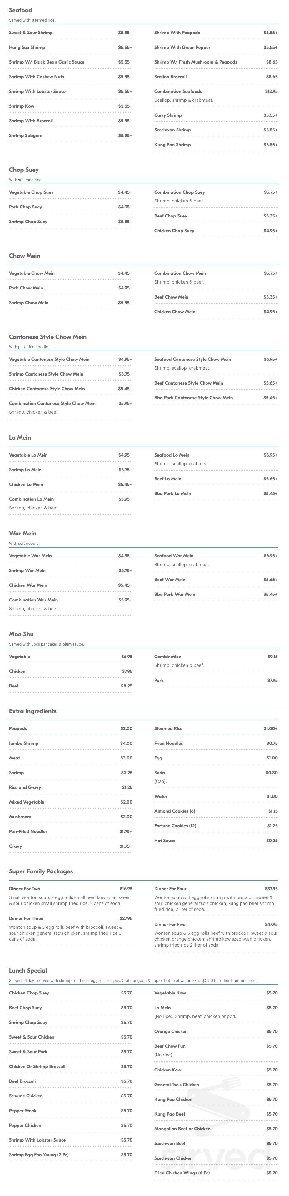 Chinese Kitchen menu in Chicago, Illinois, USA