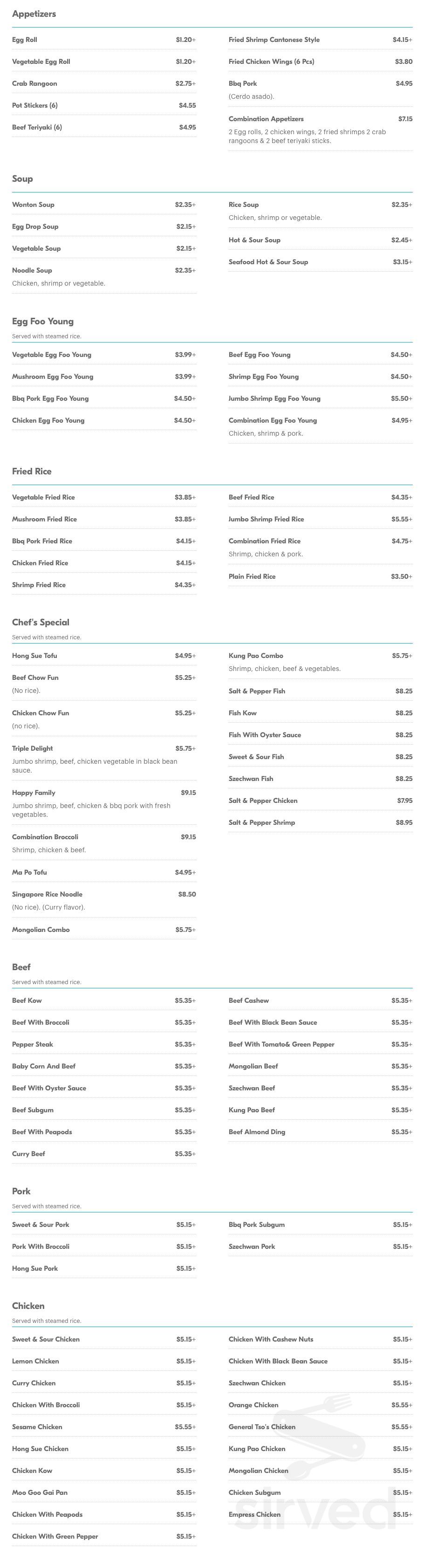 Chinese Kitchen menu in Chicago, Illinois, USA