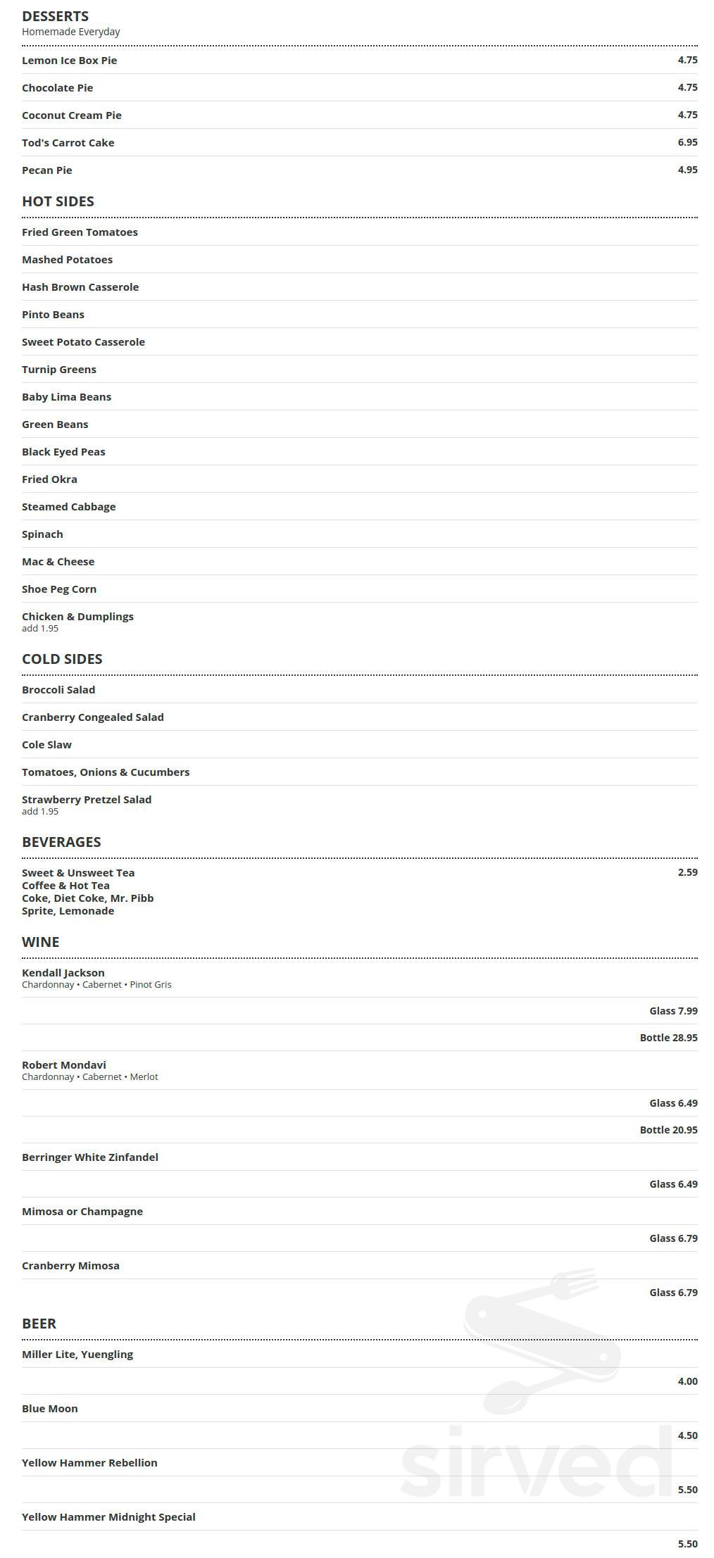 Menu for Walton's Southern Table in Huntsville, AL | Sirved