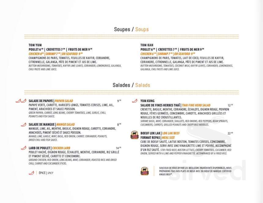 Menu - Brossard QC's Siam DIX30 | Sirved