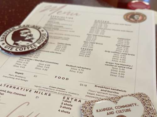 Kahpeeh Kah-ahn Ute Coffee House menu in Fort Duchesne, Utah, USA