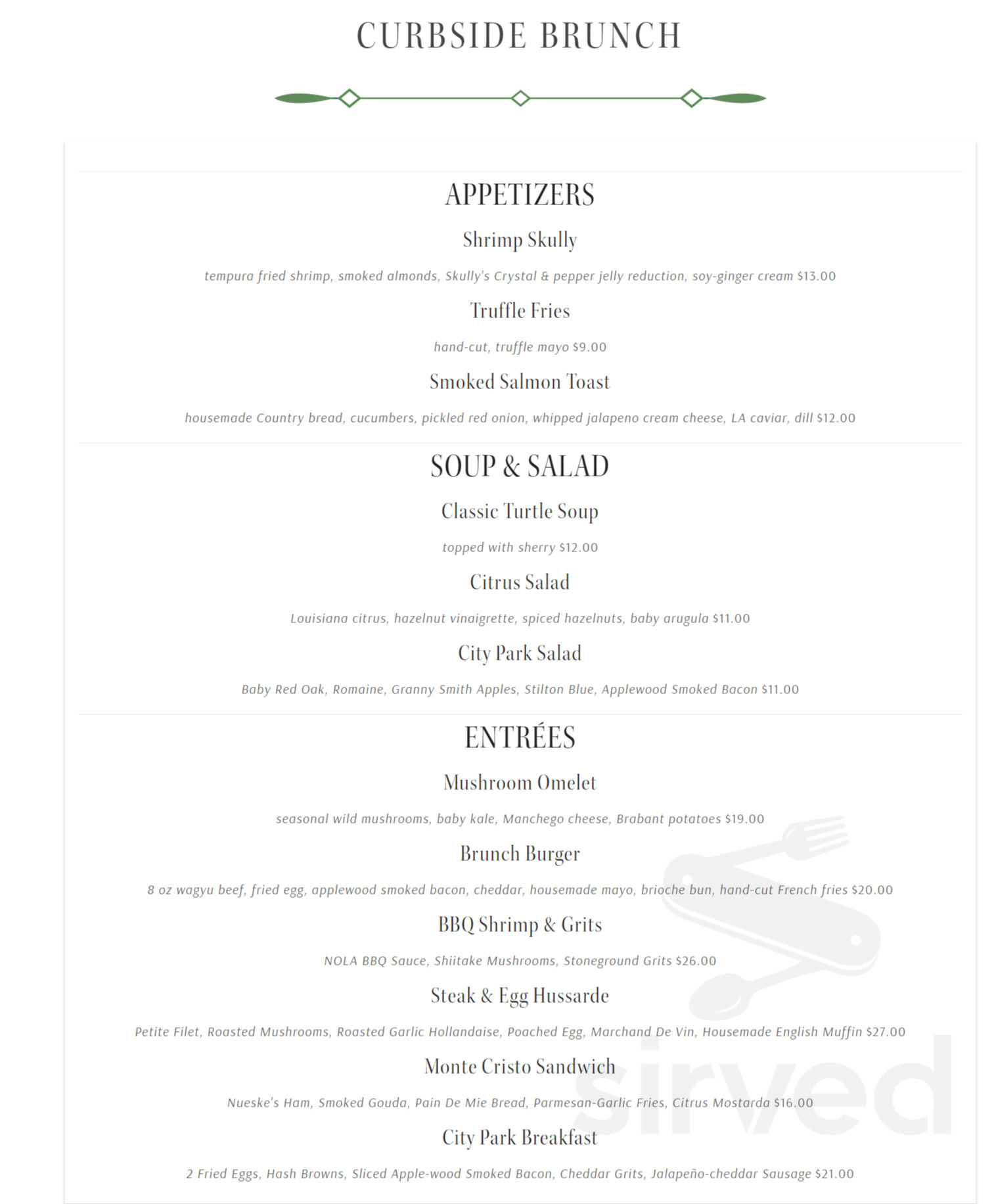 Menu for Ralph's on the Park in New Orleans, LA | Sirved