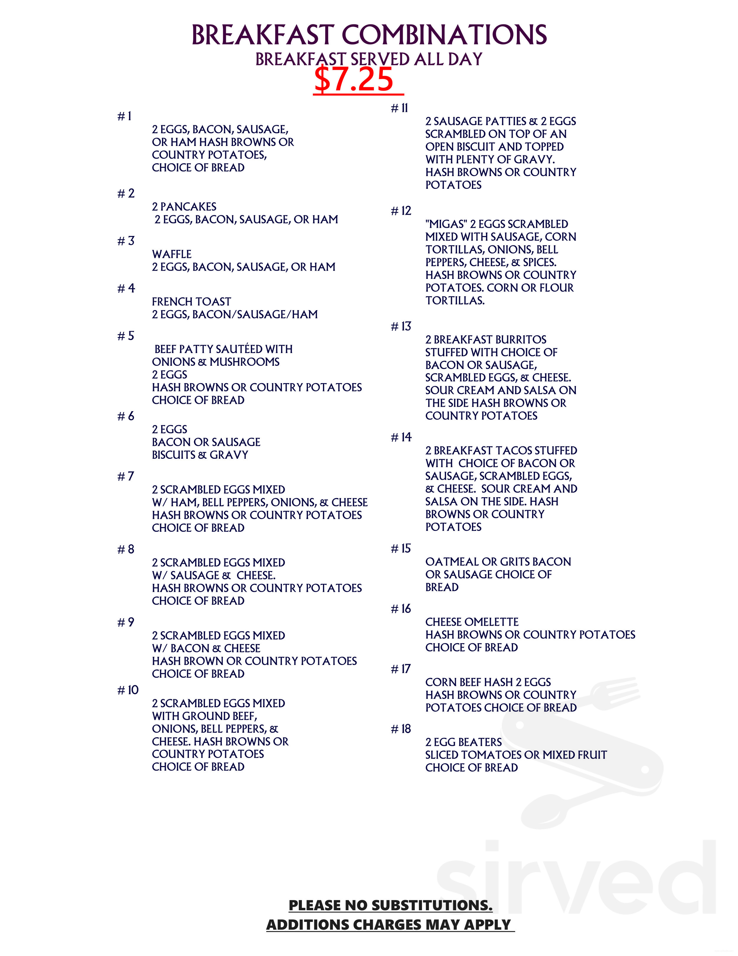 The House Cafe menu in Richardson, Texas, USA