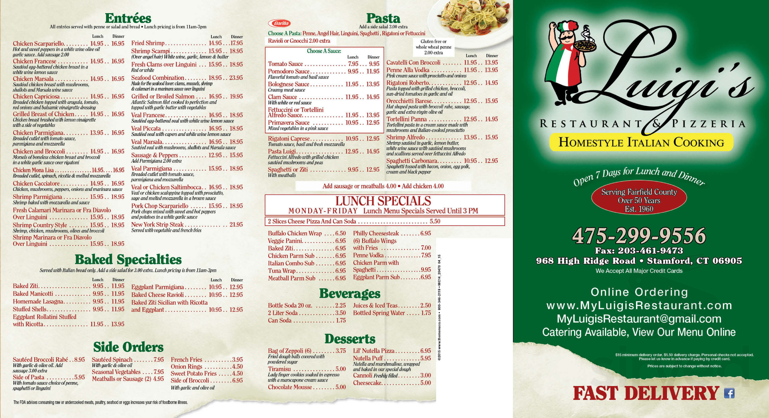 Luigi's Restaurant menu in Stamford, Connecticut, USA