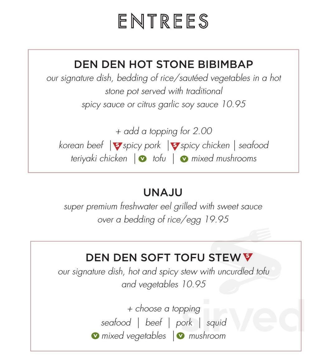 Den Den Café Asiana menu in Providence, Rhode Island, USA