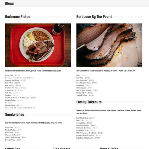 Iron Works Barbecue menu in Austin, Texas, USA