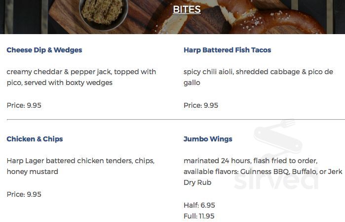 Fadó Irish Pub menu in Columbus, Ohio, USA