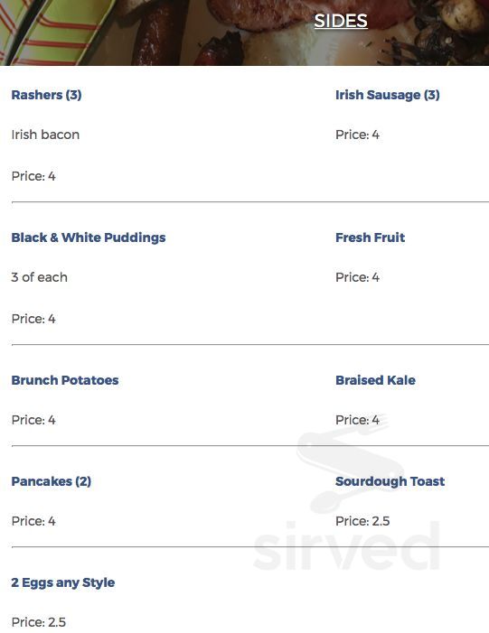 Fadó Irish Pub menu in Columbus, Ohio, USA