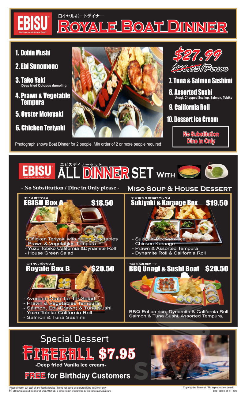 Ebisu In Richmond menus in Richmond, British Columbia, Canada