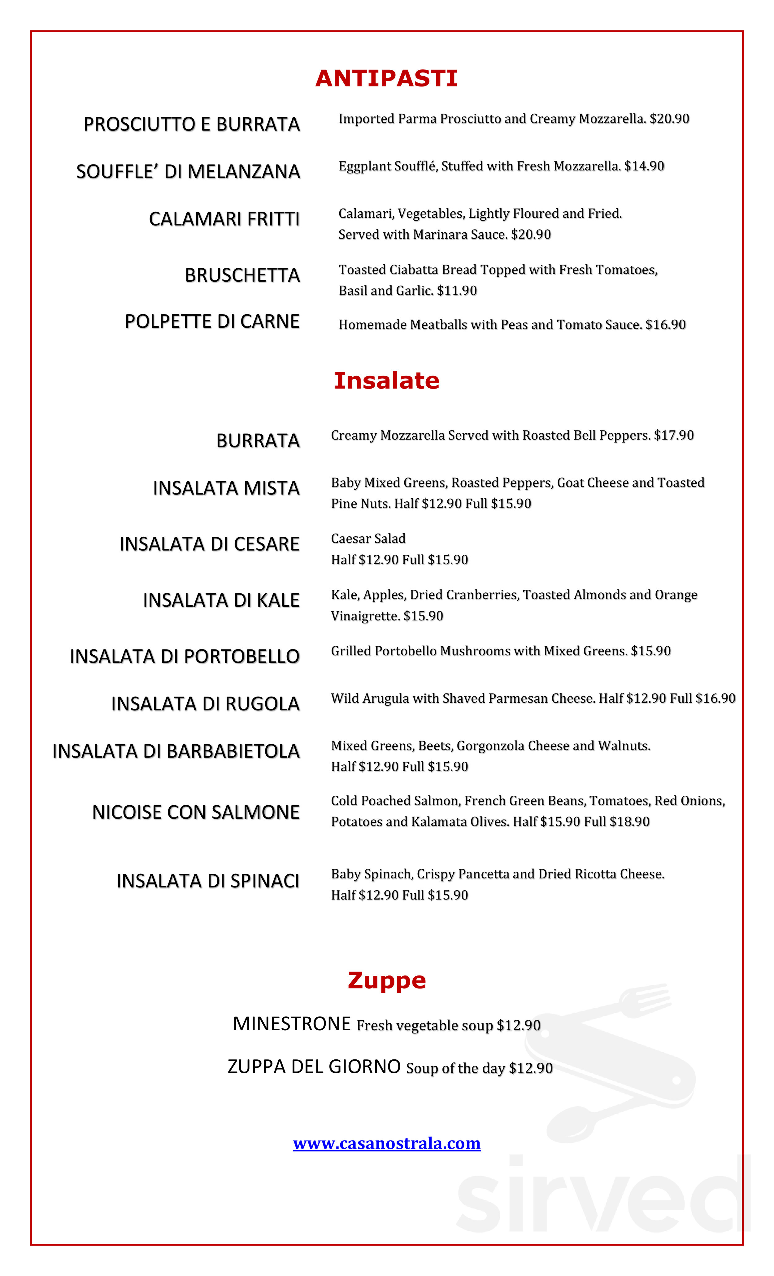 Casa Nostra Trattoria - Pacific Palisades menu in Pacific Palisades ...