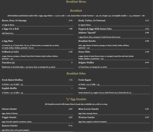 Wilton Deli menu in Wilton, Connecticut, USA