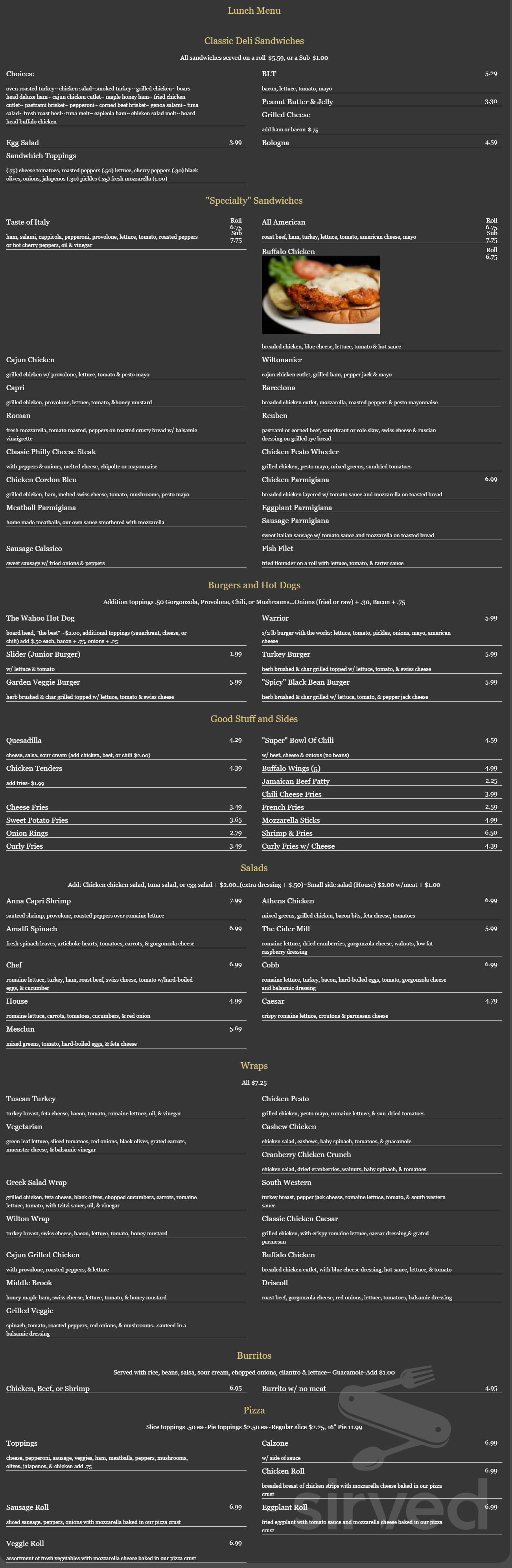 Wilton Deli menu in Wilton, Connecticut, USA