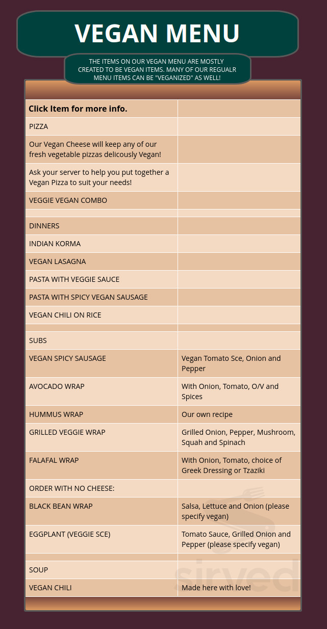 Menu - Holyoke MA's Pizza D'Action | Sirved