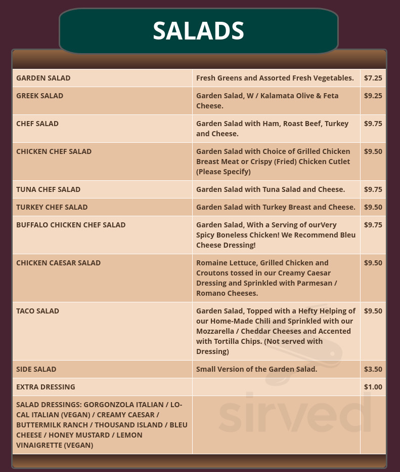 Menu - Holyoke MA's Pizza D'Action | Sirved