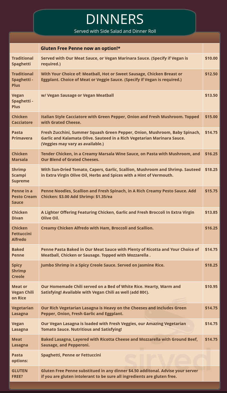 Menu - Holyoke MA's Pizza D'Action | Sirved