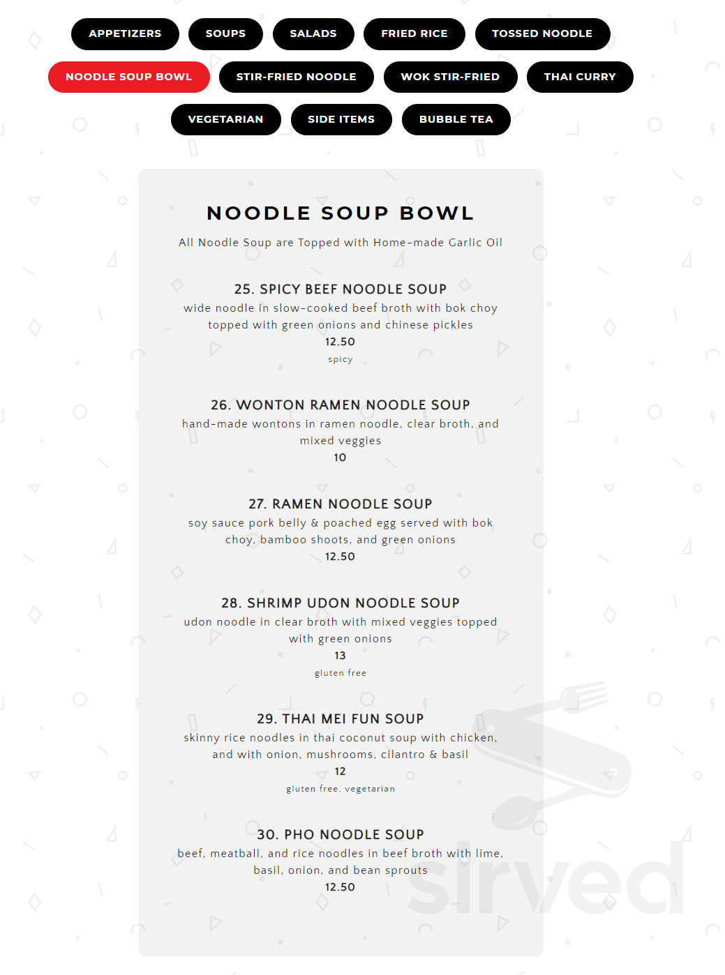 Typhoon Noodle menu in Asheville, North Carolina, USA