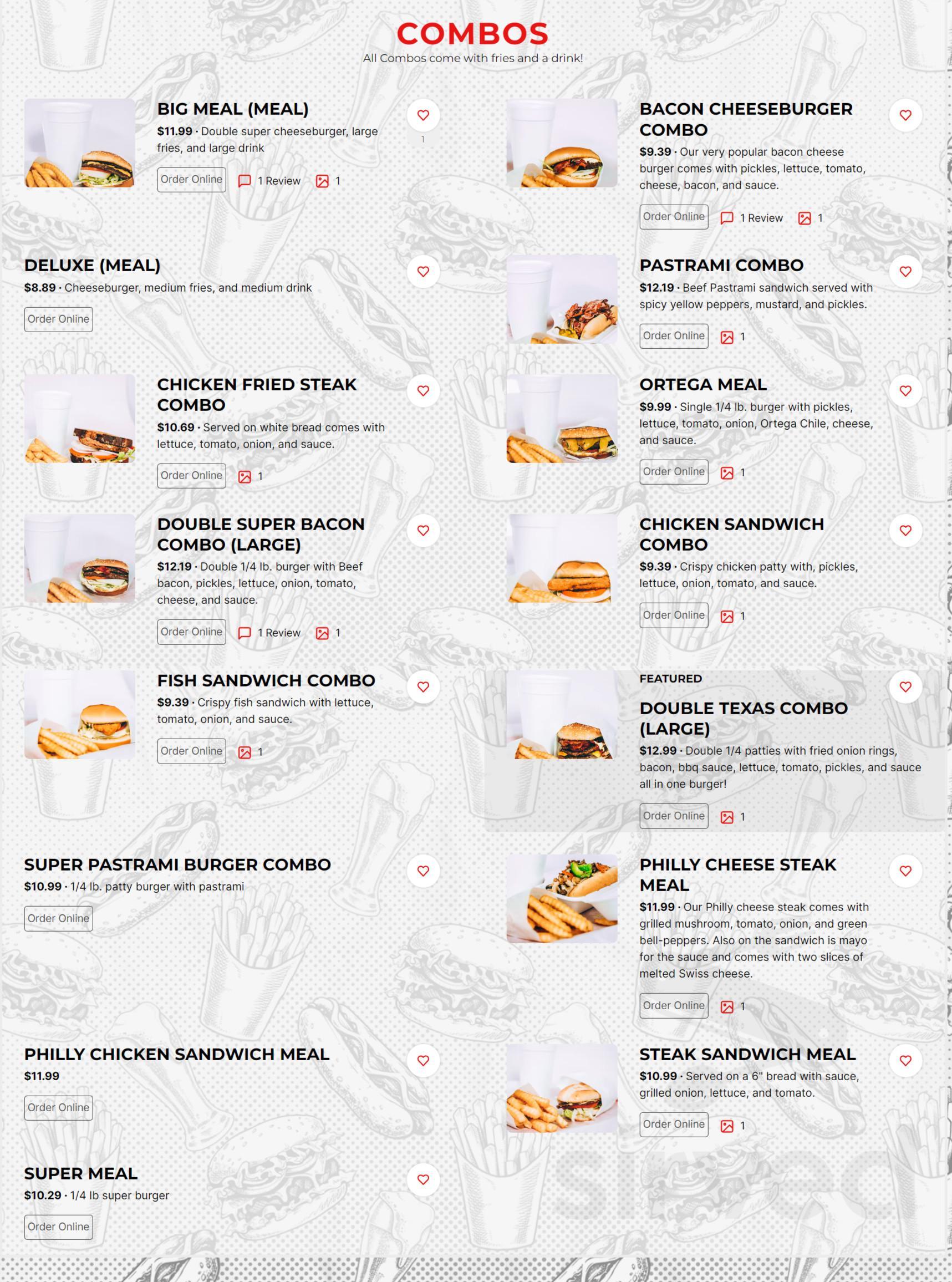 Super Burger Drive-In menu in Porterville, California, USA