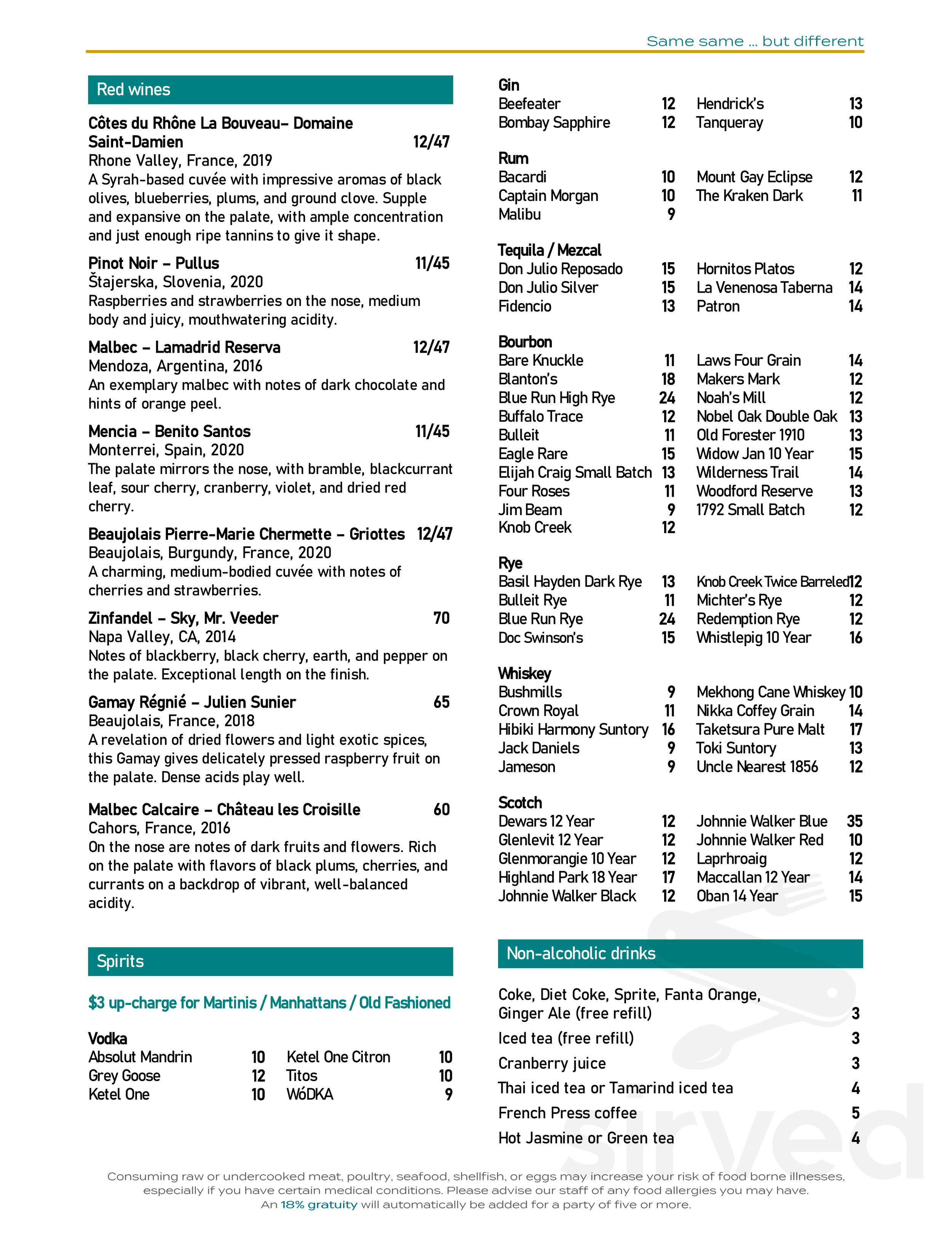 Baan Siam menu in 425 I St NW, Washington, DC 20001