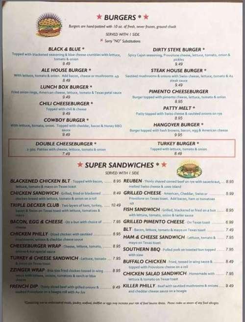 Coastal Ale House menu in Conway, South Carolina, USA