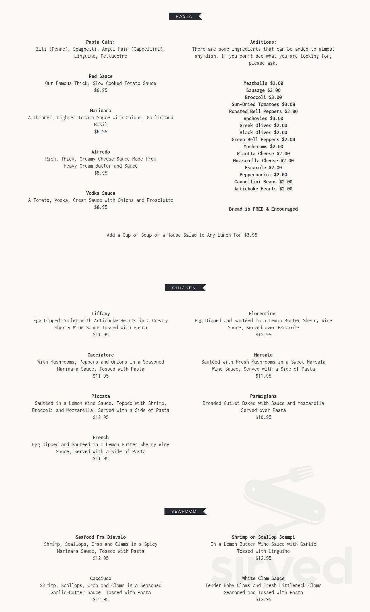 The Pasta Villa menu in Rochester, New York, USA