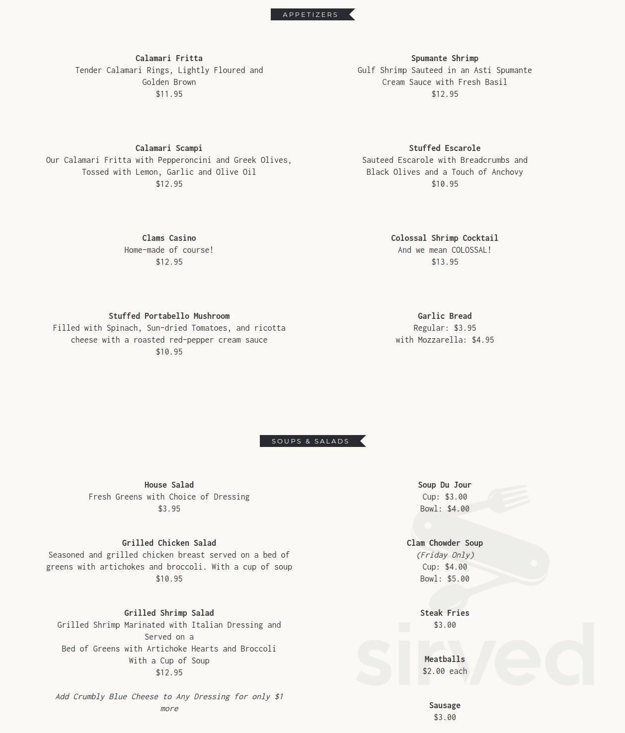 The Pasta Villa menu in Rochester, New York, USA