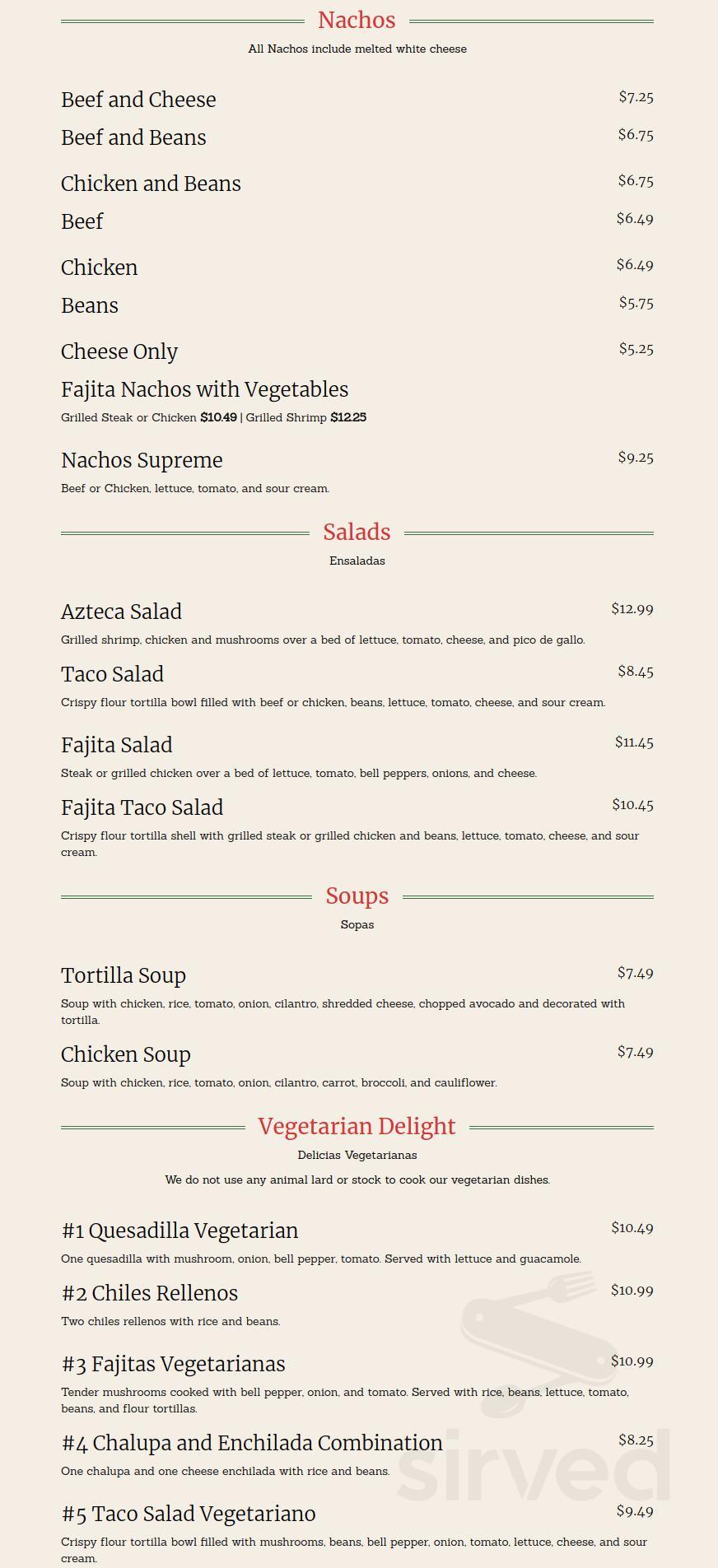 Don Valerio's Mexican Restaurant menu in Onley, Virginia, USA