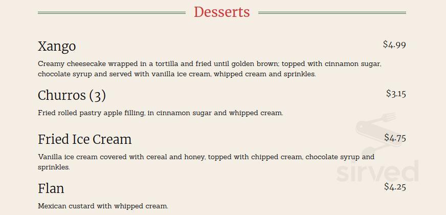 Don Valerio's Mexican Restaurant menu in Onley, Virginia, USA
