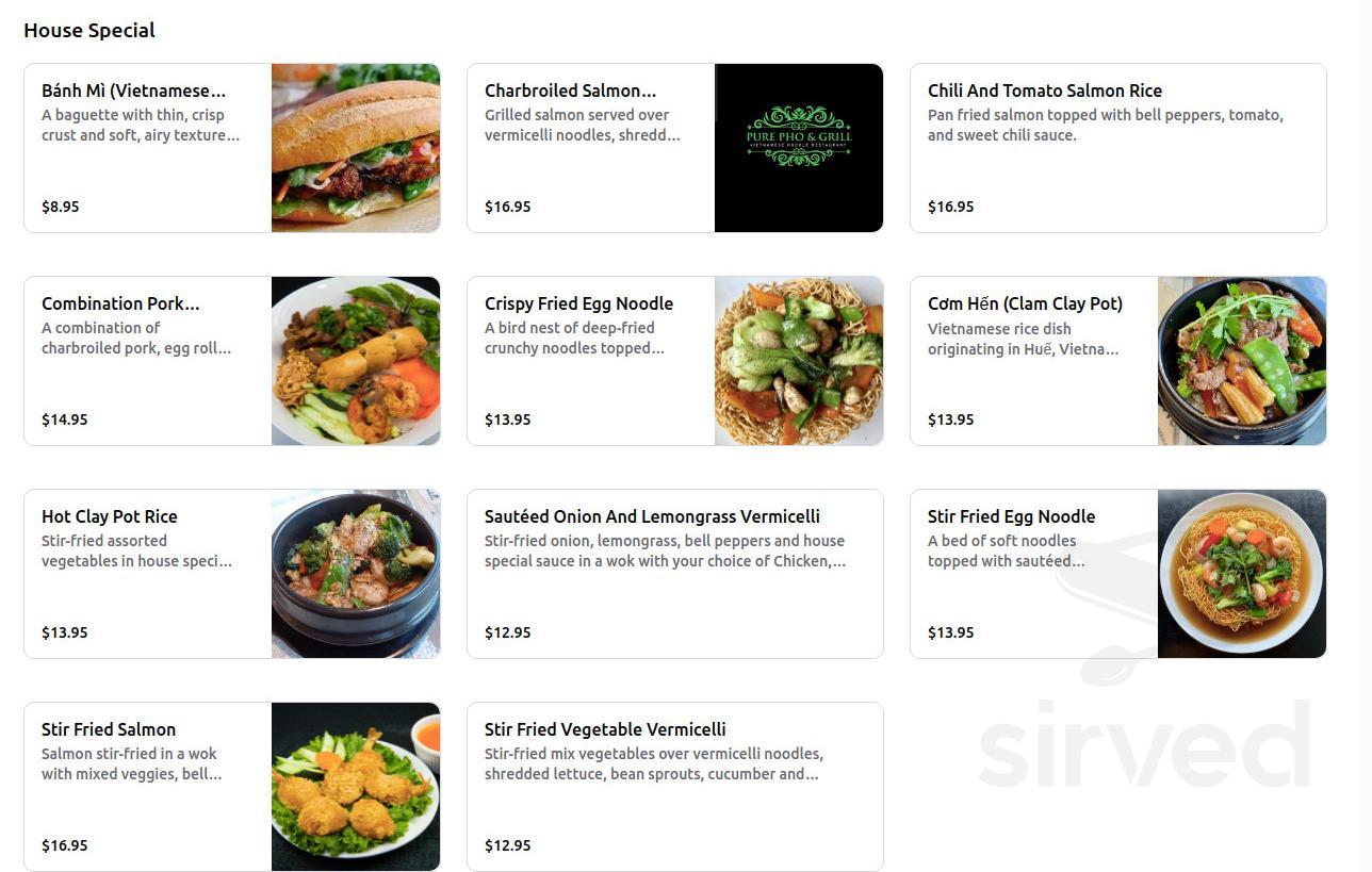 Pure Pho & Grill menu in Cumming, Georgia, USA