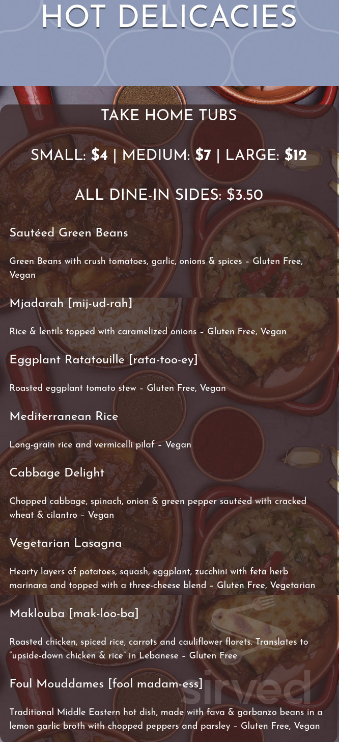 Menu - Raleigh NC's Neomonde Mediterranean Raleigh | Sirved