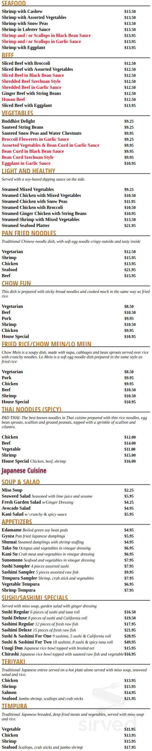 Menu - Rutland VT's East Asian Cuisine | Sirved