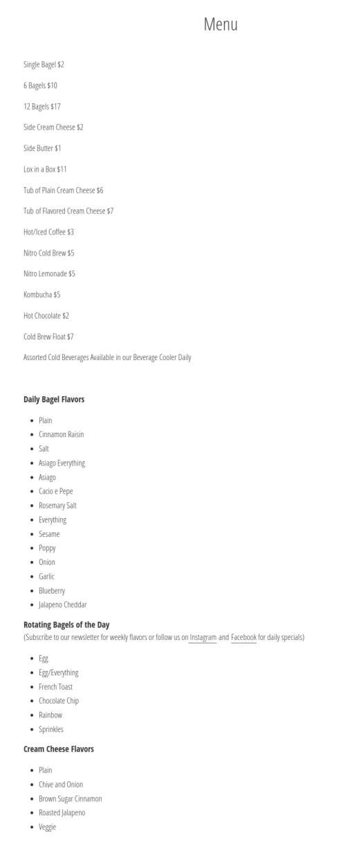 Jeff's Bagel Run menu in Ocoee, Florida, USA