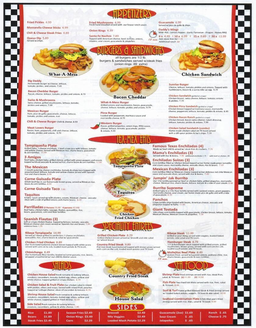 Big Daddy's Burgers & Shakes menus in Brownsville, Texas, United States