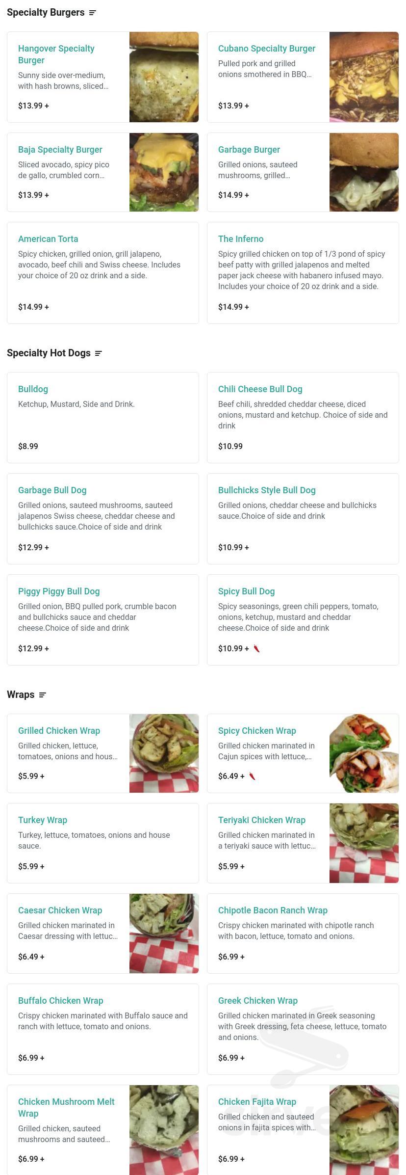 Bull Chicks menus in Baton Rouge, Louisiana, United States