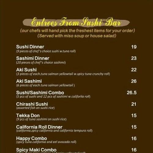 Aki Japanese Steakhouse and Sushi Bar menu in Altoona, Pennsylvania, USA