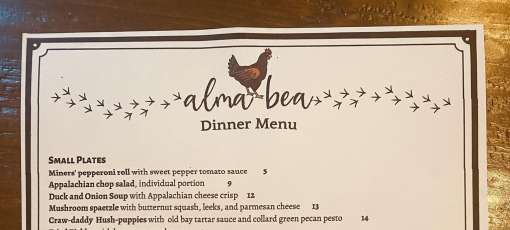 Menu for Alma Bea in Shepherdstown, WV | Sirved