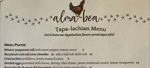 Menu for Alma Bea in Shepherdstown, WV | Sirved