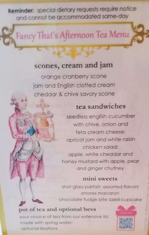 Fancy That menu in Walpole, Massachusetts, USA
