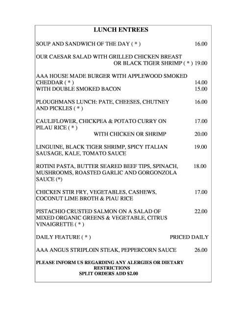 Aberfoyle Mill Restaurant menu in Guelph, Ontario, Canada