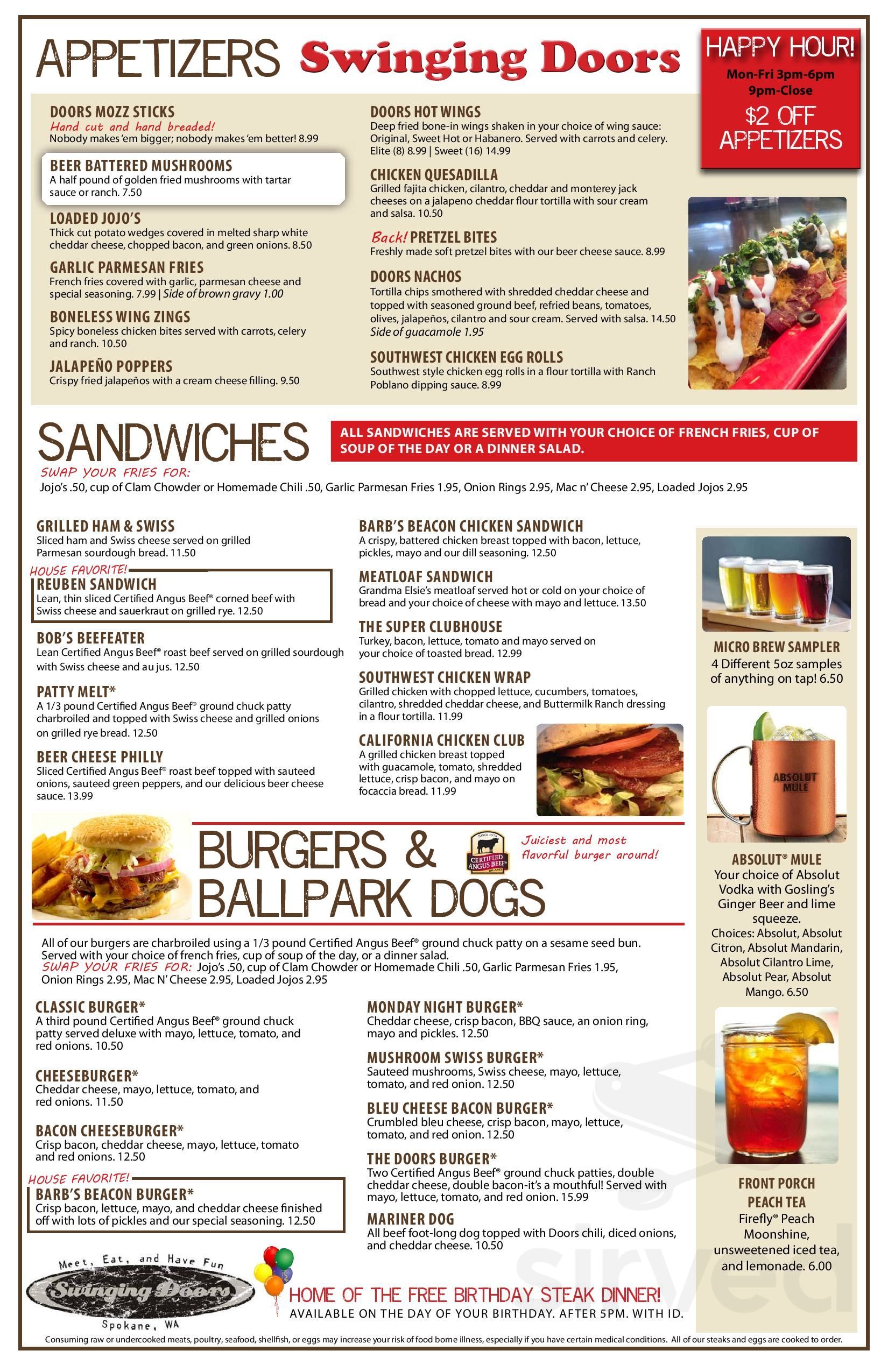 The Swinging Doors menu in Spokane, Washington, USA