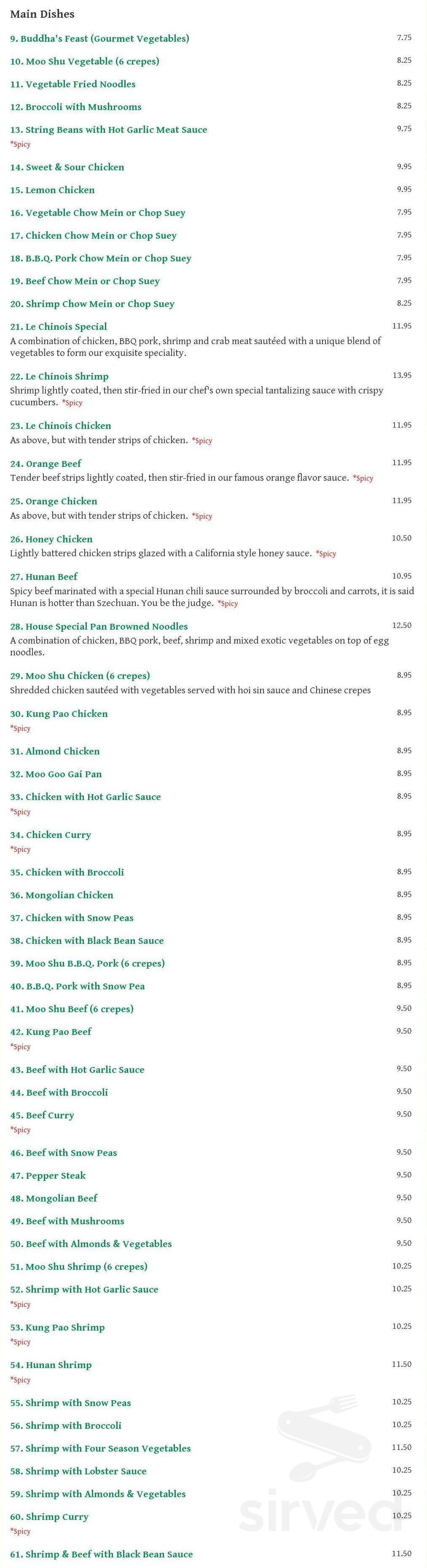 Le Chinois Express menus in Hamilton, Ontario, Canada