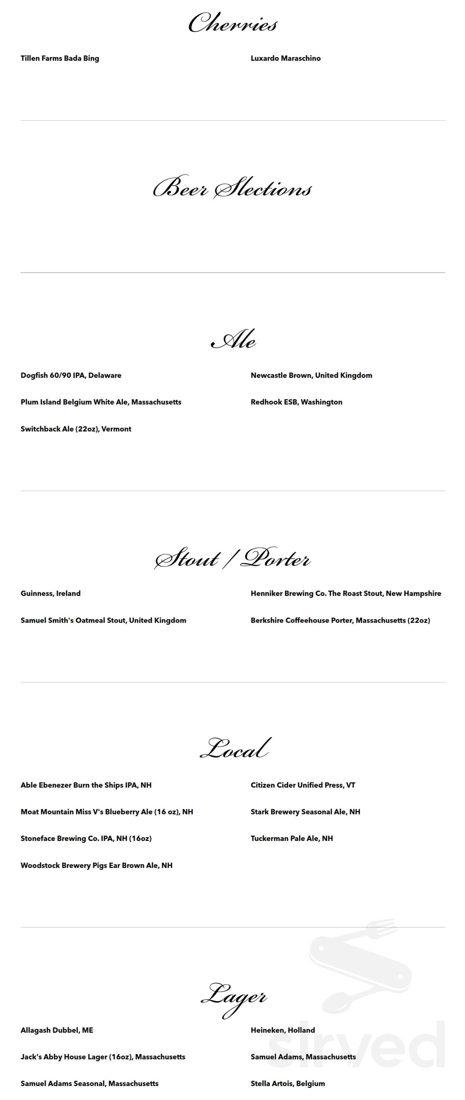 Hanover Street Chophouse menu in Manchester, New Hampshire, USA