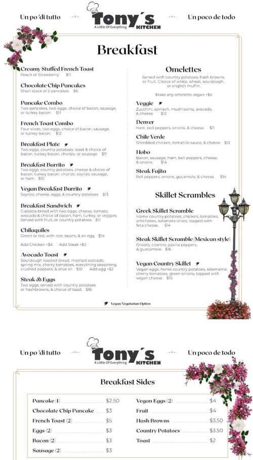 Tony's Kitchen menu in Long Beach, California, USA